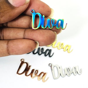 Cursive Word Charms, Stainless Steel Charms, Jewelry Tags, Word Charms ...