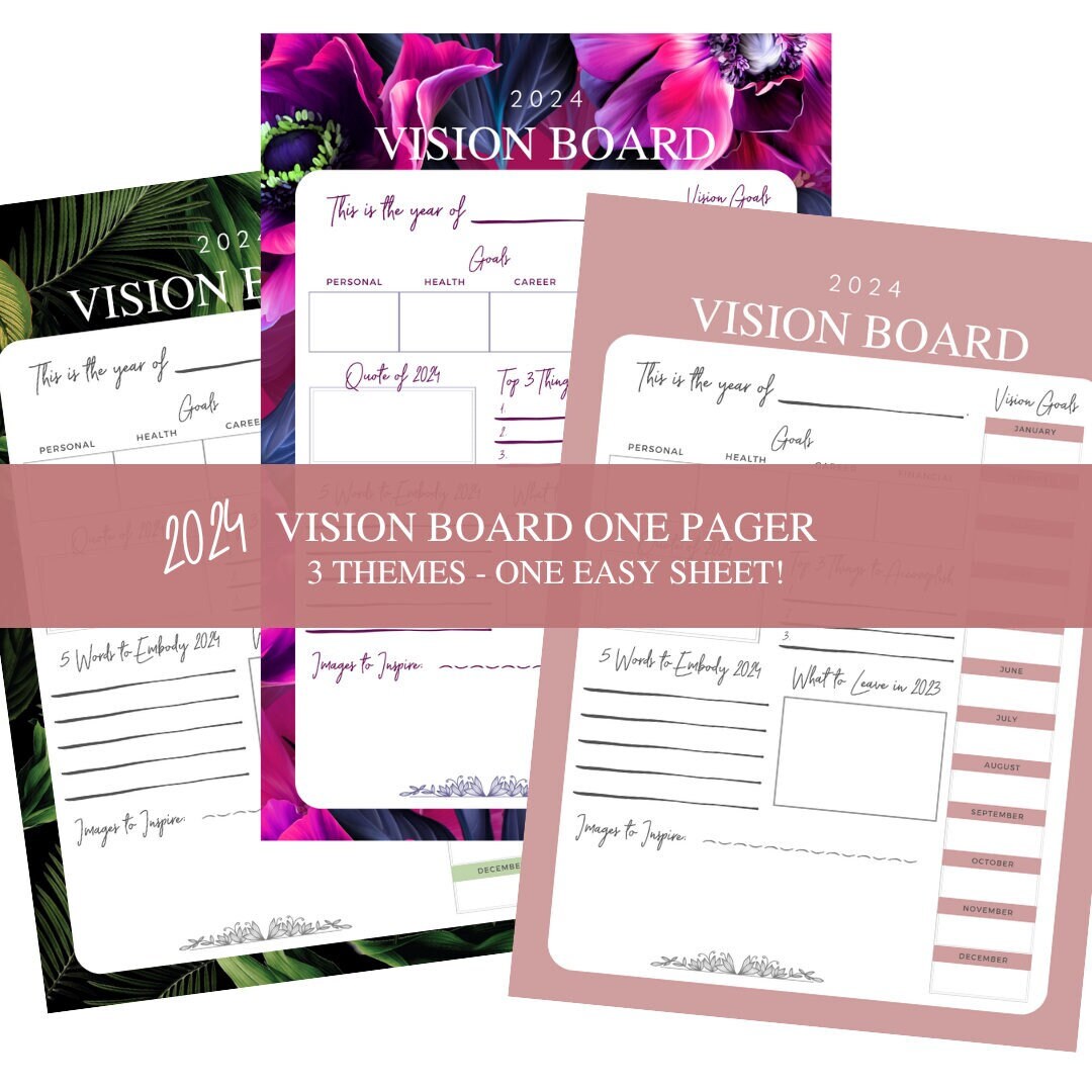 2024 Vision Board Digital | One Page | Printable Vision Board Kit ...