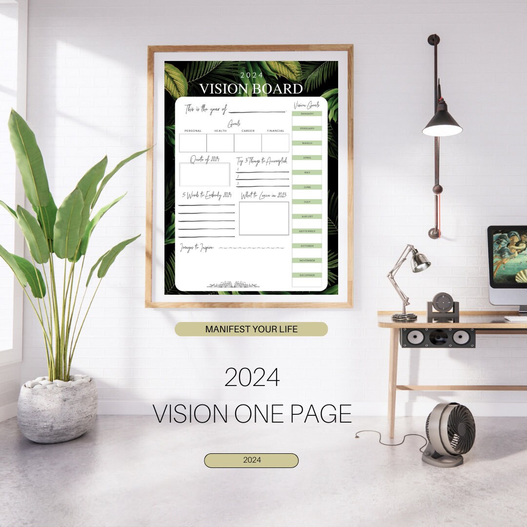 2024 Vision Board Digital One Page Printable Vision Board Kit Printable PDF Dream Board for ...