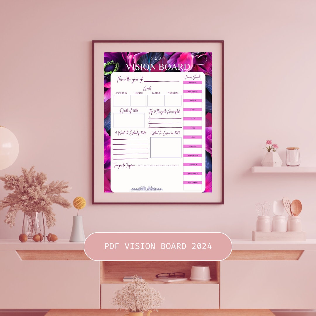 2024 Vision Board Digital | One Page | Printable Vision Board Kit ...