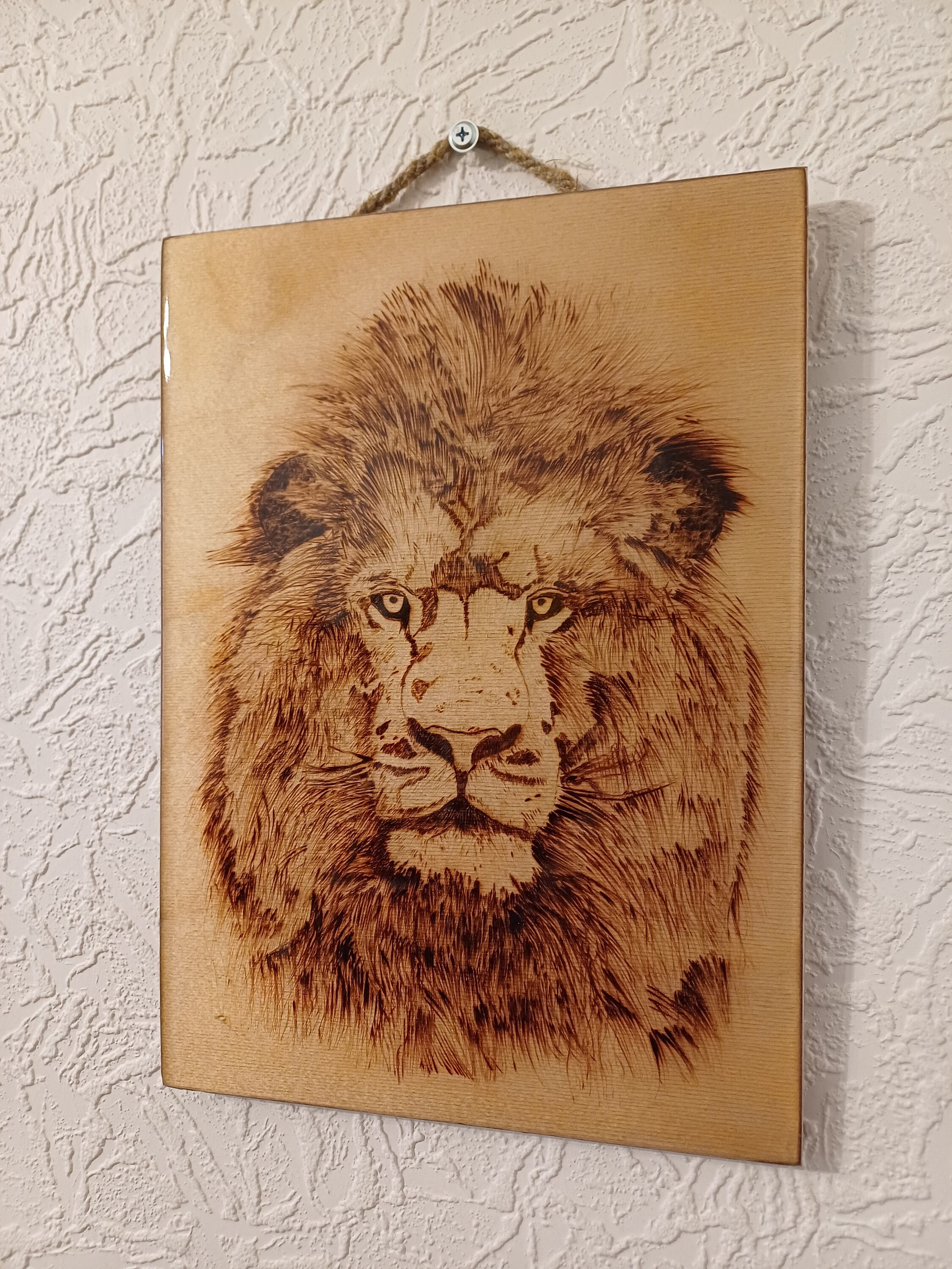 Lion Wall Art – Pyrography Wood Burning – Resin Coated Wooden Artwork ...