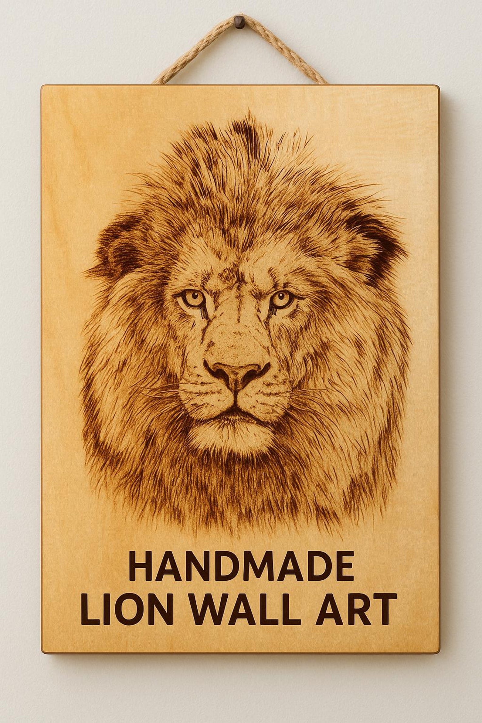 Lion Wall Art – Pyrography Wood Burning – Resin Coated Wooden Artwork ...