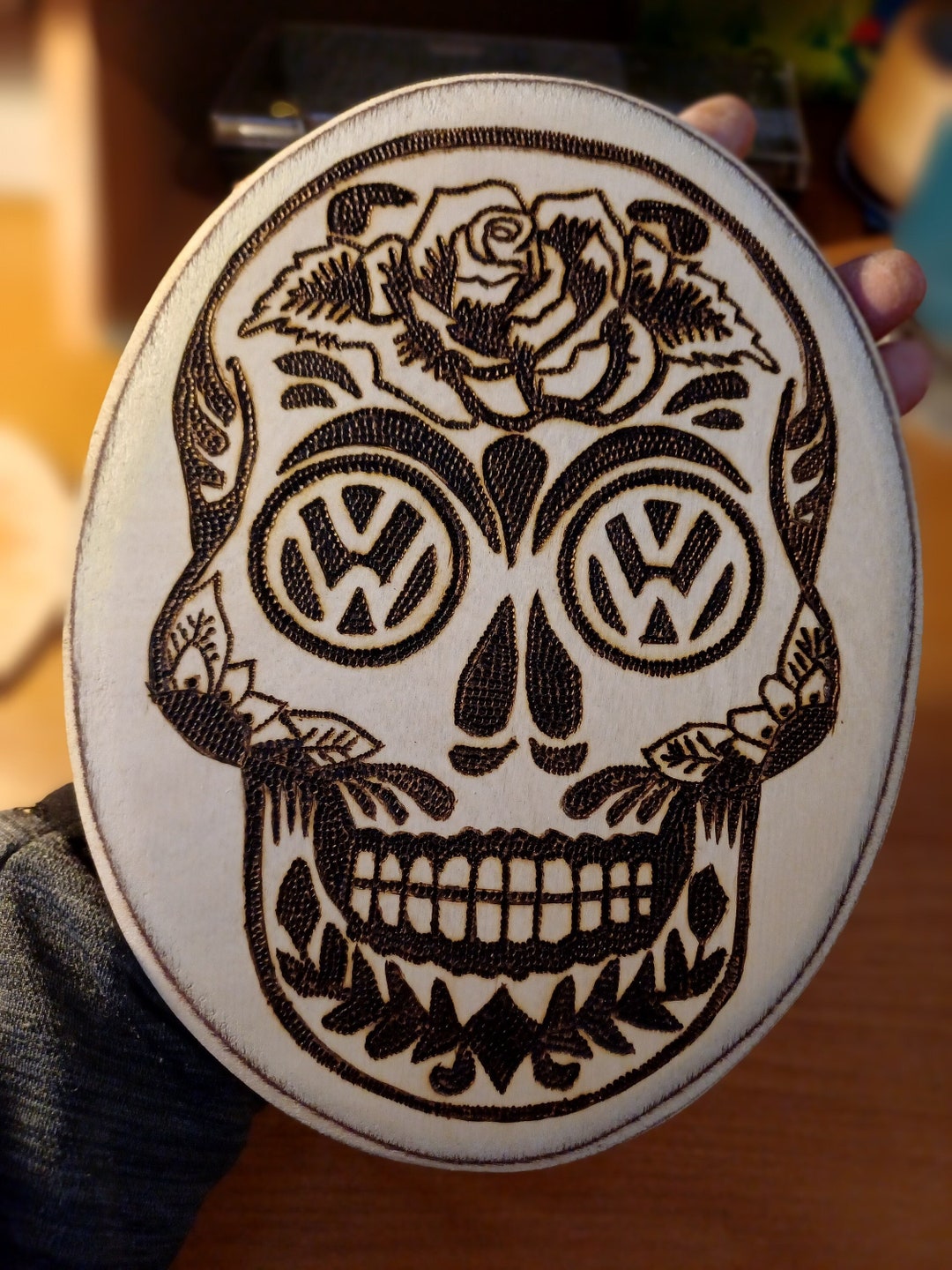 The VW Skull Pyrography Artwork - Etsy