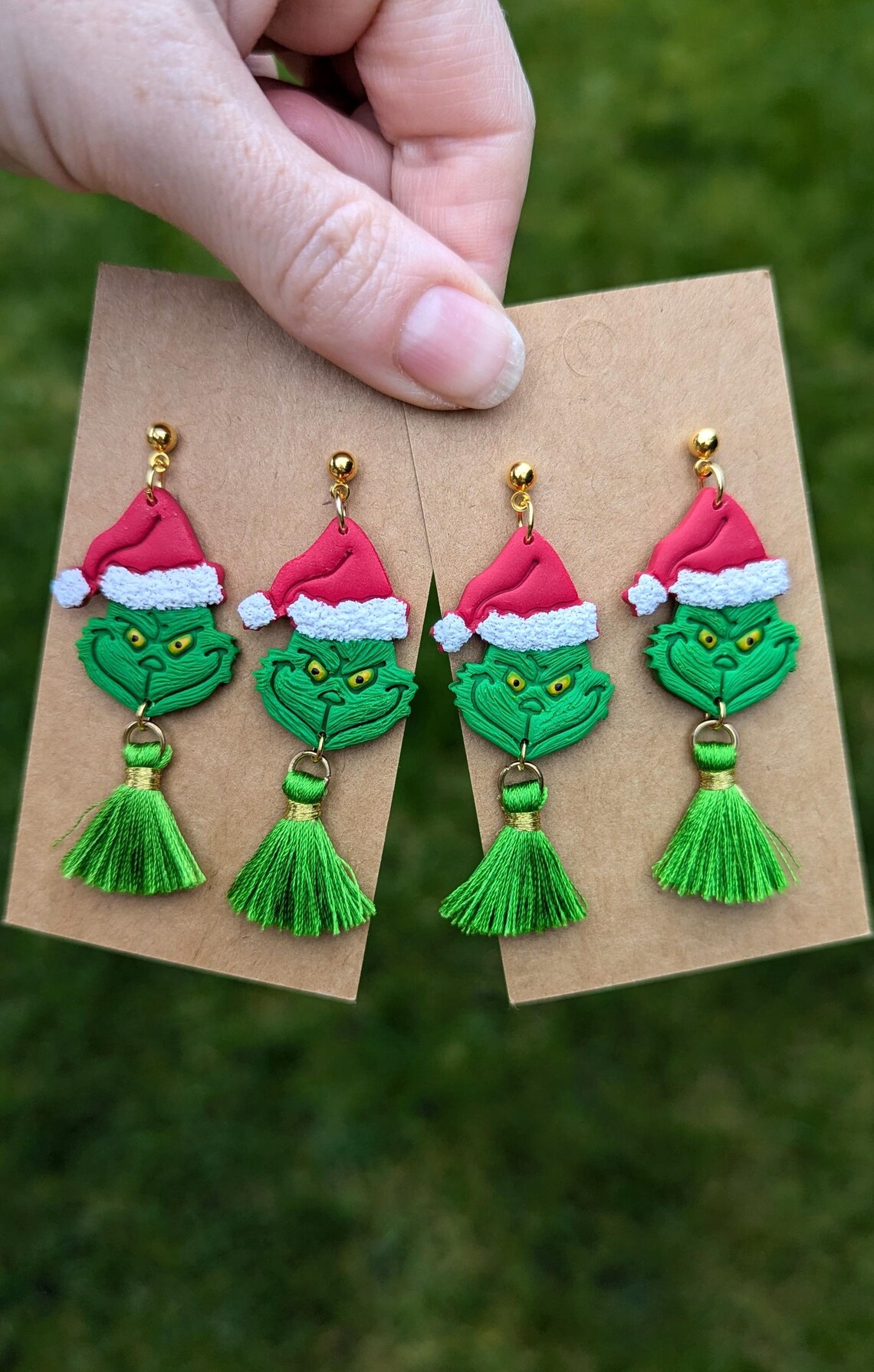 Christmas Grinch Earrings Handmade Earrings Polymer Clay Earrings ...