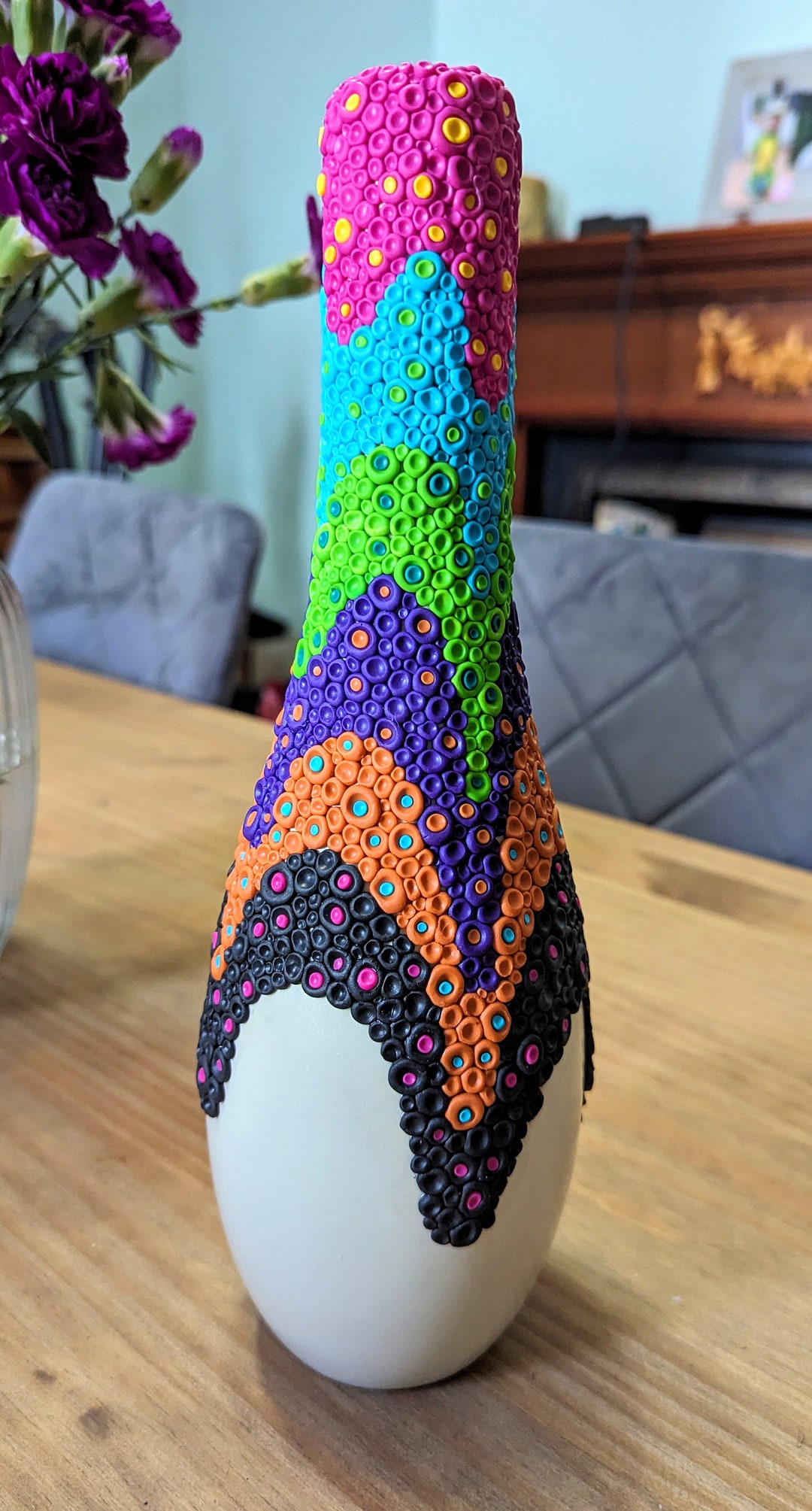 Hand Decorated Vase - Polymer Clay Vase - Upcycled Vase - Colourful ...