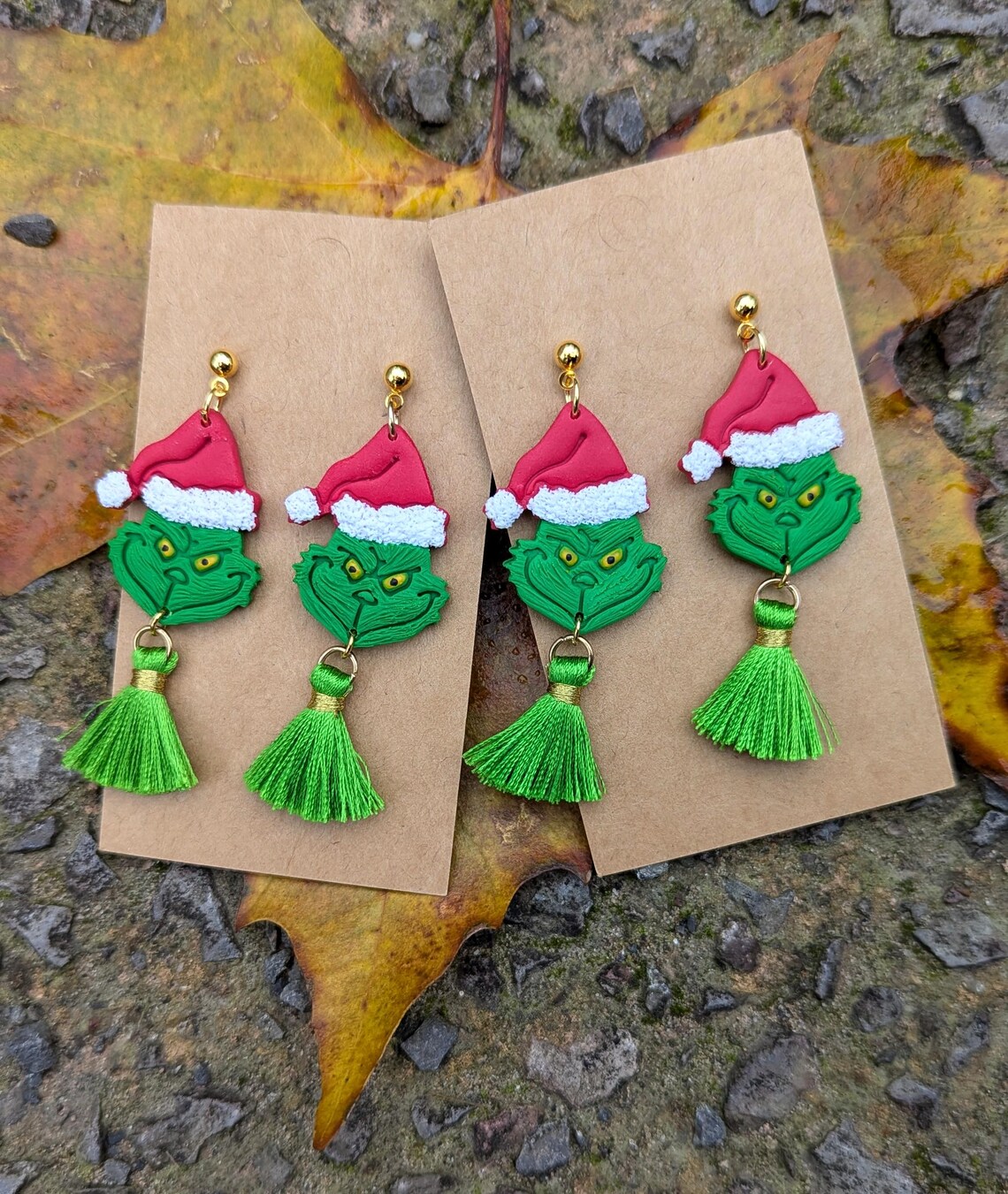 Christmas Grinch Earrings Handmade Earrings Polymer Clay Earrings ...