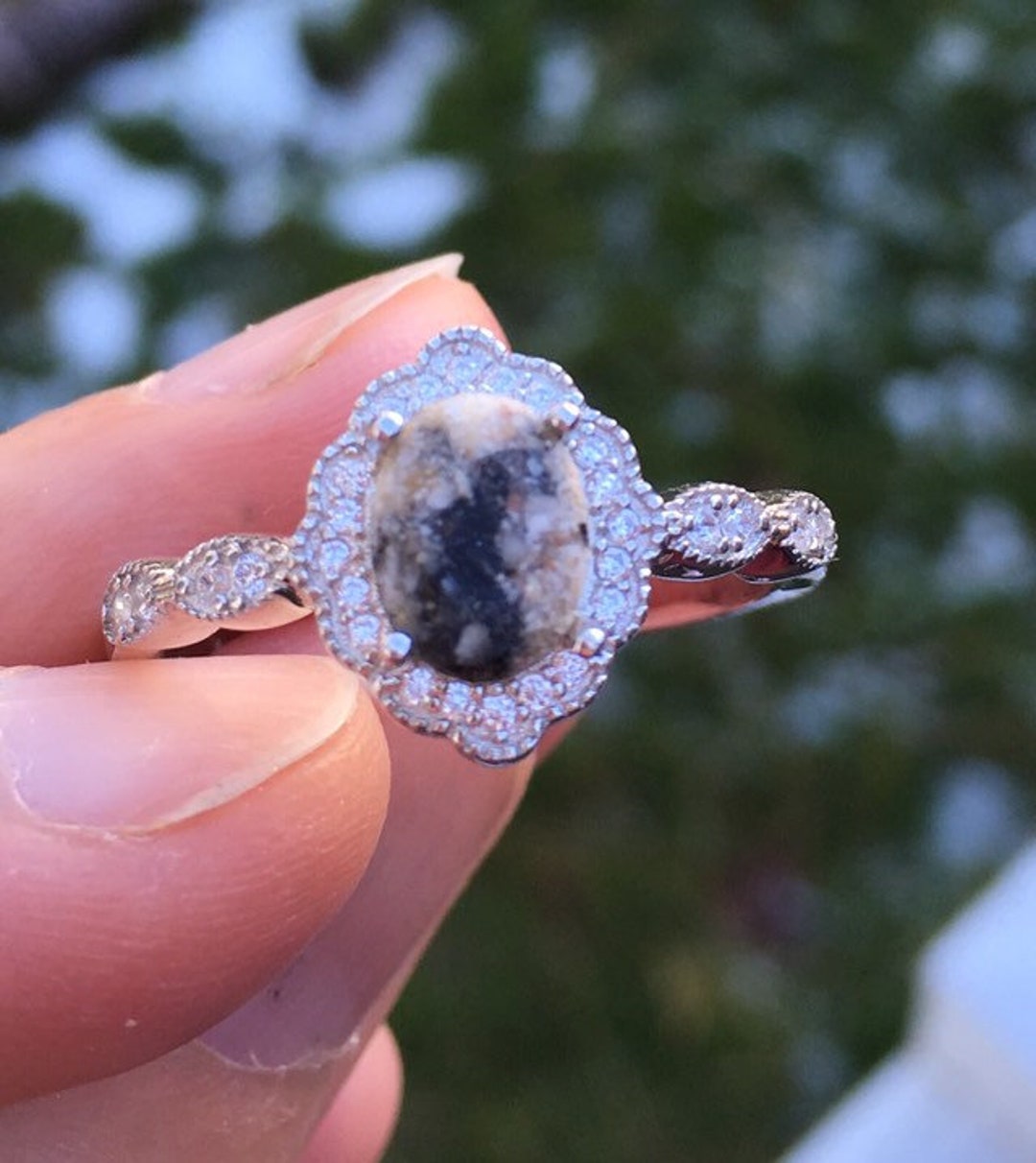 Cremation Ring, Pet Ash Ring, Sterling Crystal Ring, Pet Ashes, Oval ...