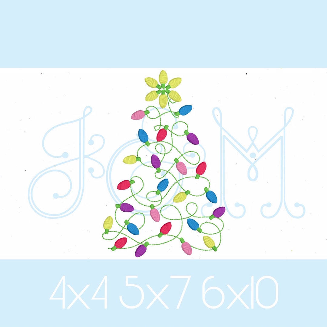 Squiggle Christmas Tree Light Satin Stitch and Sashiko Bean Running ...