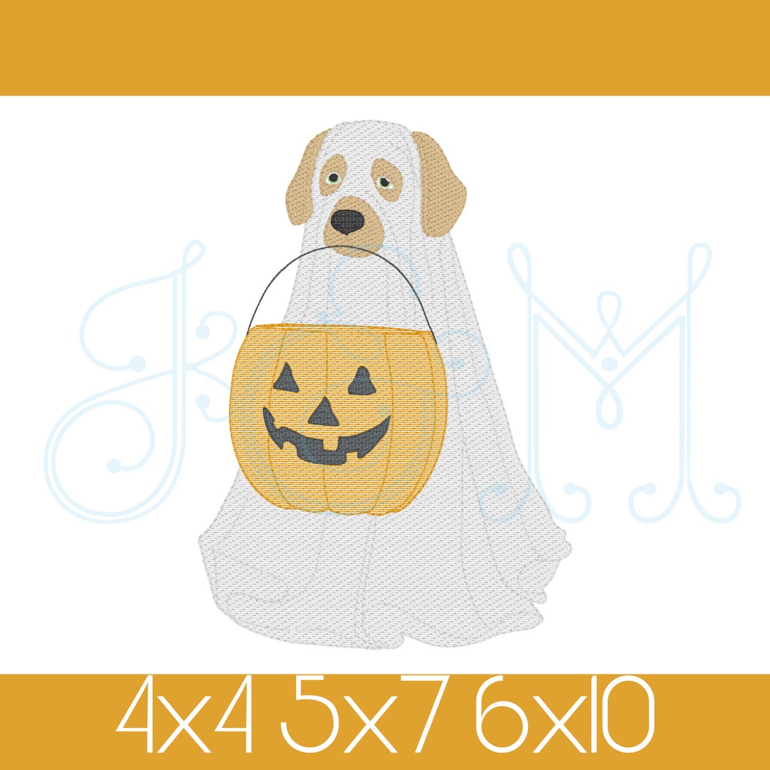 Cute Puppy Dog in Ghost Halloween Costume With Pumpkin Bucket Sketch ...