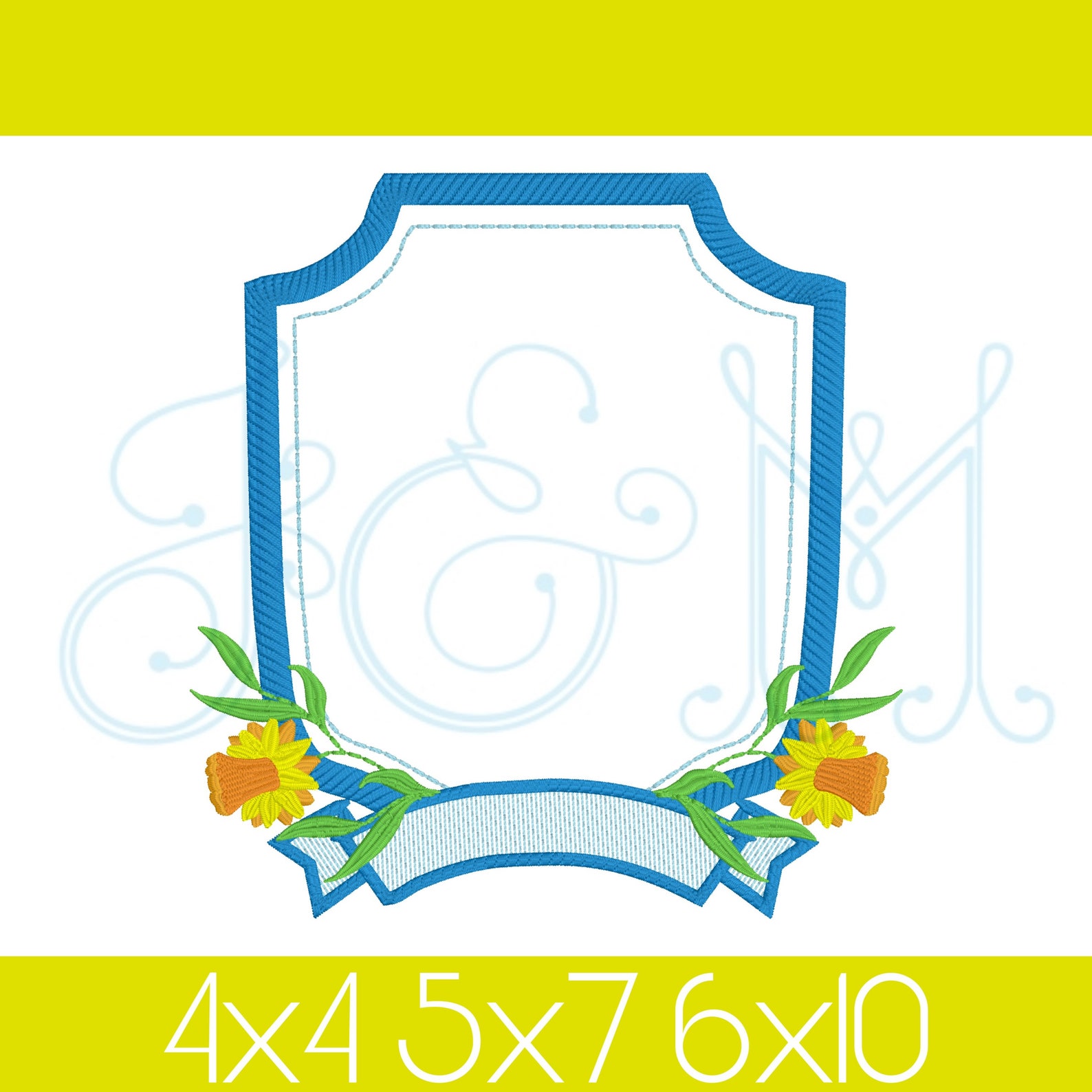 Daffodil Floral Monogram Frame Crest Shield Fill Stitch and Satin ...