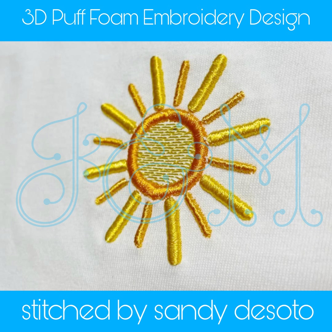 3D Puff Foam Sun Shine Mini Satin Stitch Monogram Add on Vintage Style ...