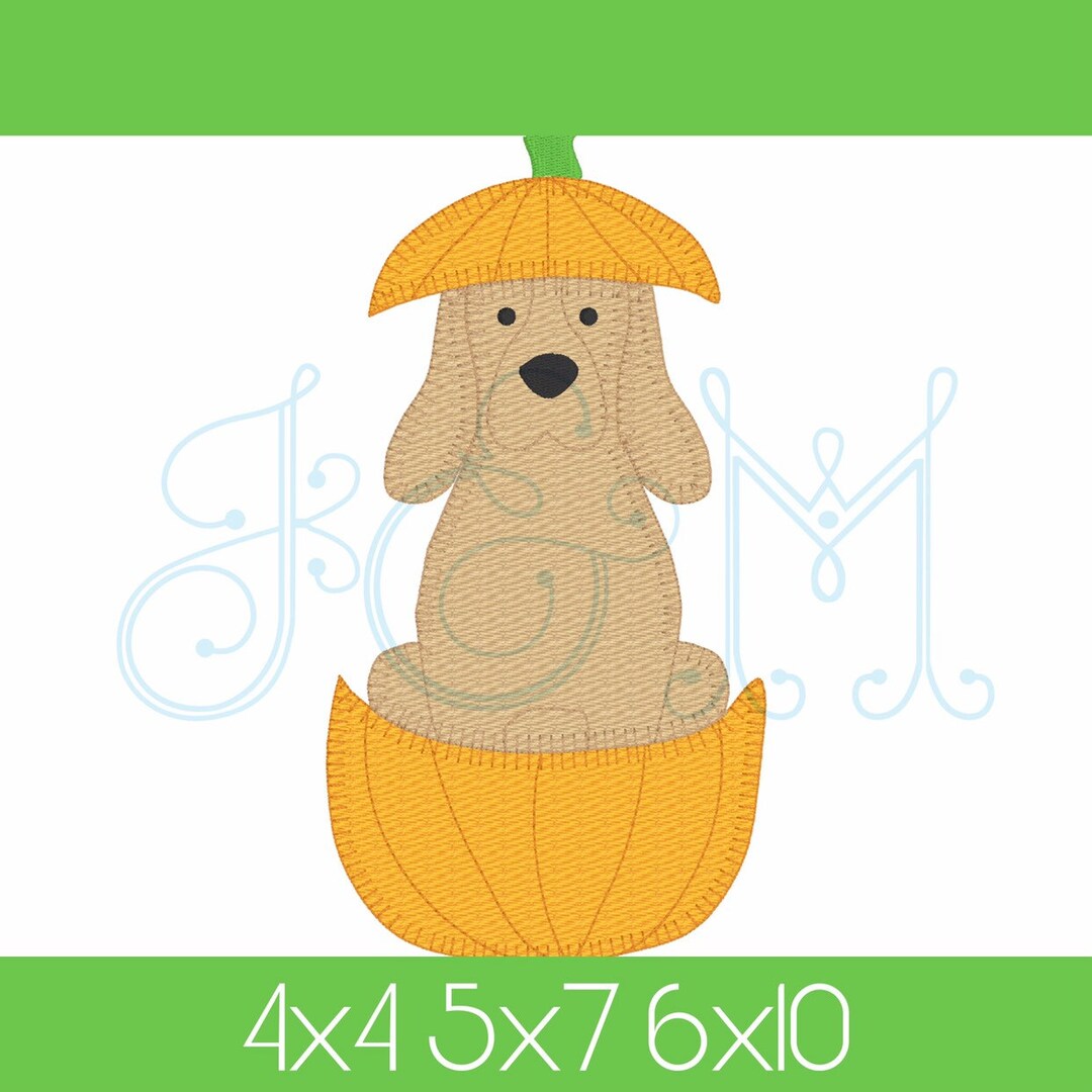 Halloween Fall Puppy Dog in Pumpkin Blanket Stitch Applique Vintage ...
