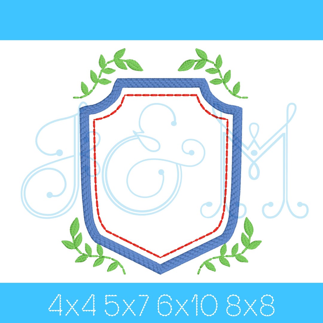 Blank Laurel Leaf Classic Crest Frame Double Satin and Sashiko Monogram ...