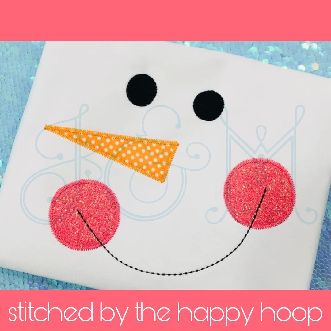 Frosty Snowman Face Smile Christmas Winter Zig Zag Stitch Applique ...