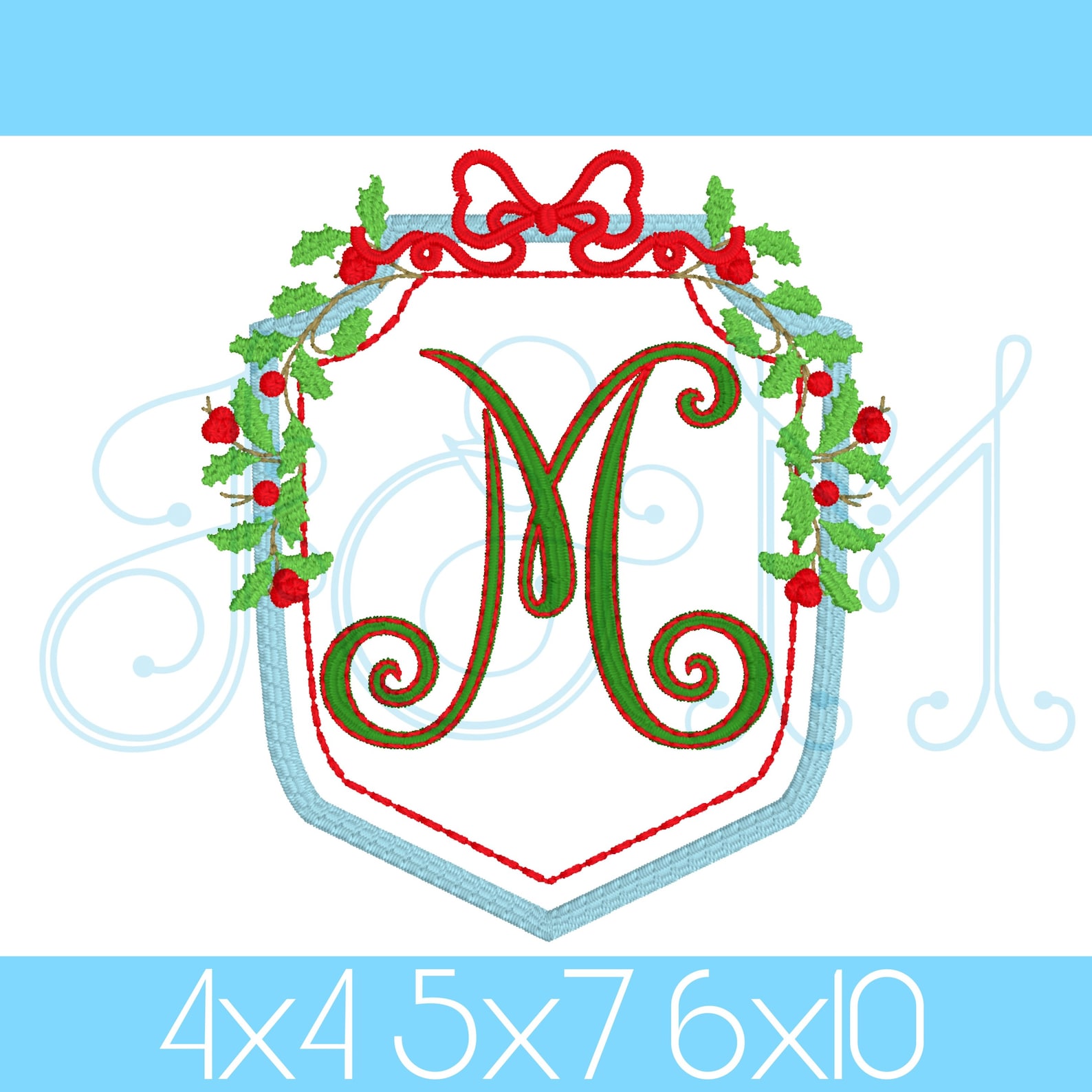Noel Bow Holly Leaf and Berry Christmas Monogram Crest Frame - Etsy