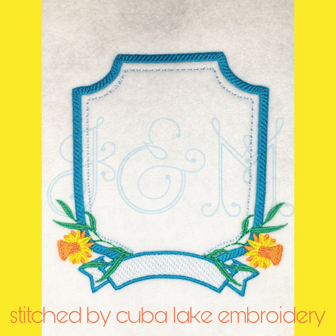 Daffodil Floral Monogram Frame Crest Shield Fill Stitch and Satin ...