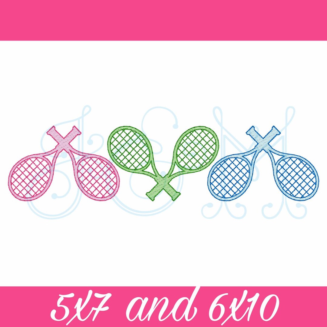 Crossed Tennis Rackets Trio Line of Three Row Sketch Sashiko - Etsy