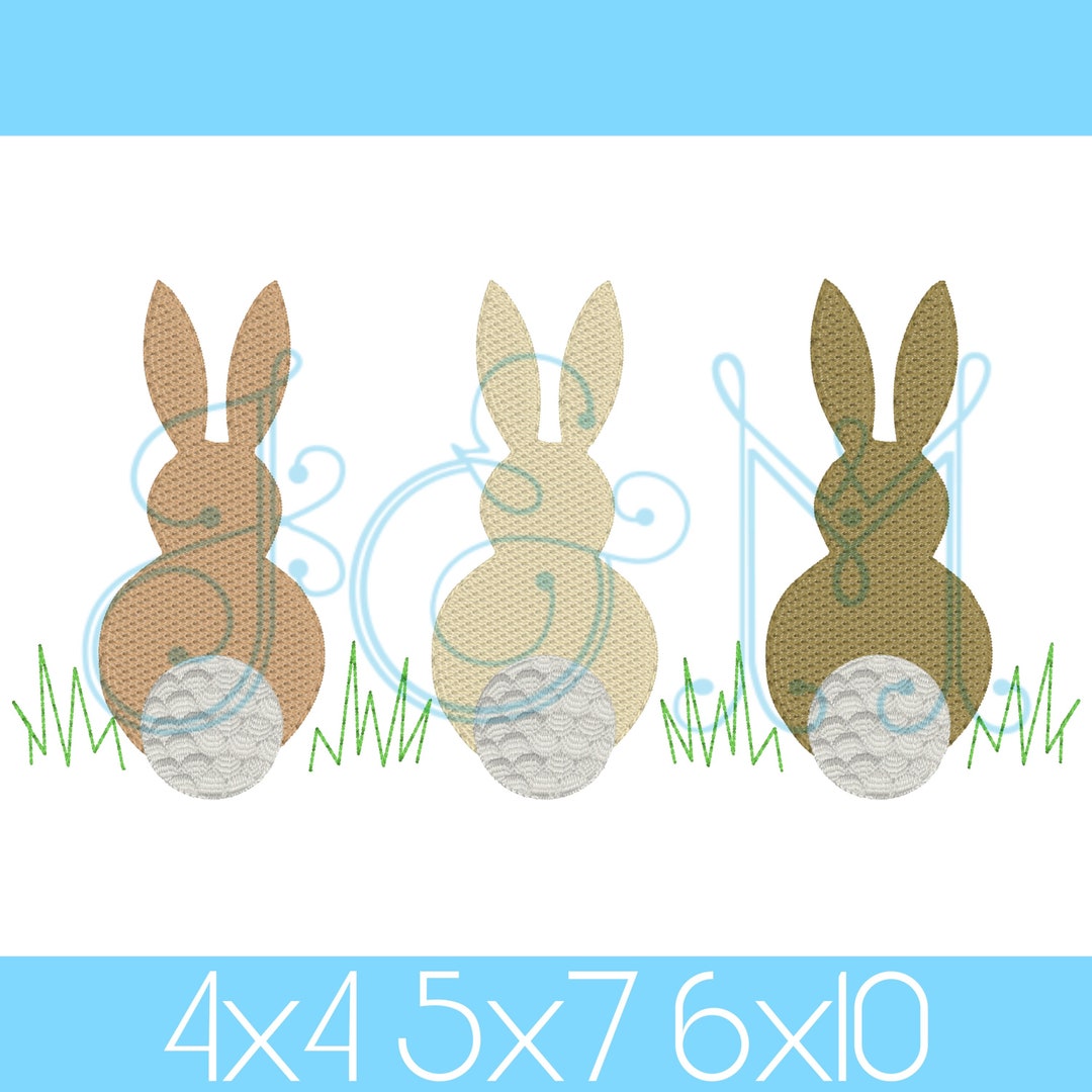 Cottontail Easter Bunny Trio Line of Three With Grass Sketch Fill Bean ...