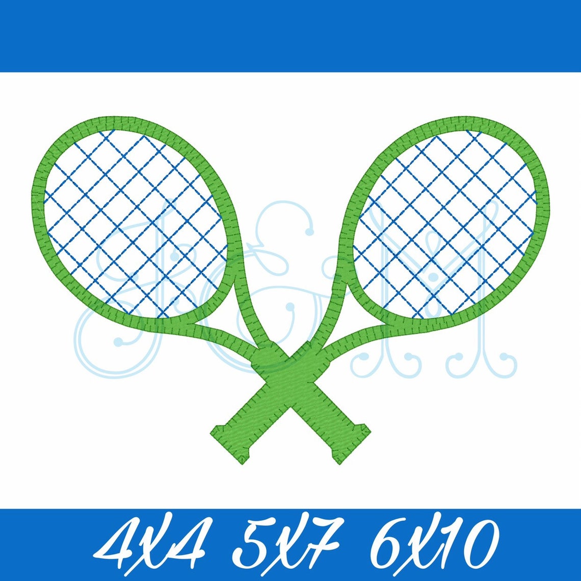 Crossed Tennis Rackets Blanket Stitch Applique Vintage Style Machine ...