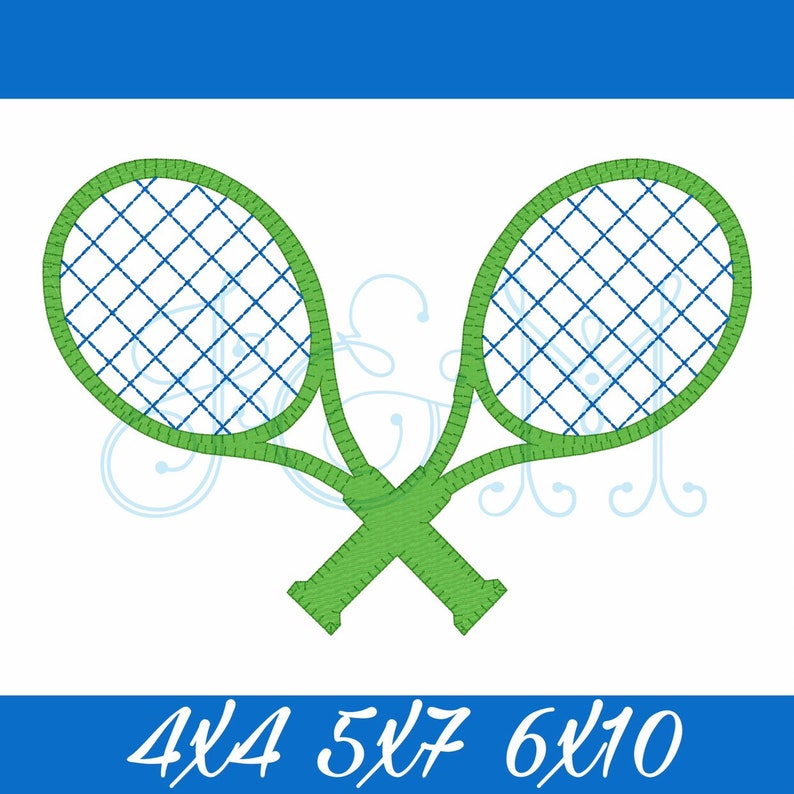 Crossed Tennis Rackets Blanket Stitch Applique Vintage Style Machine ...