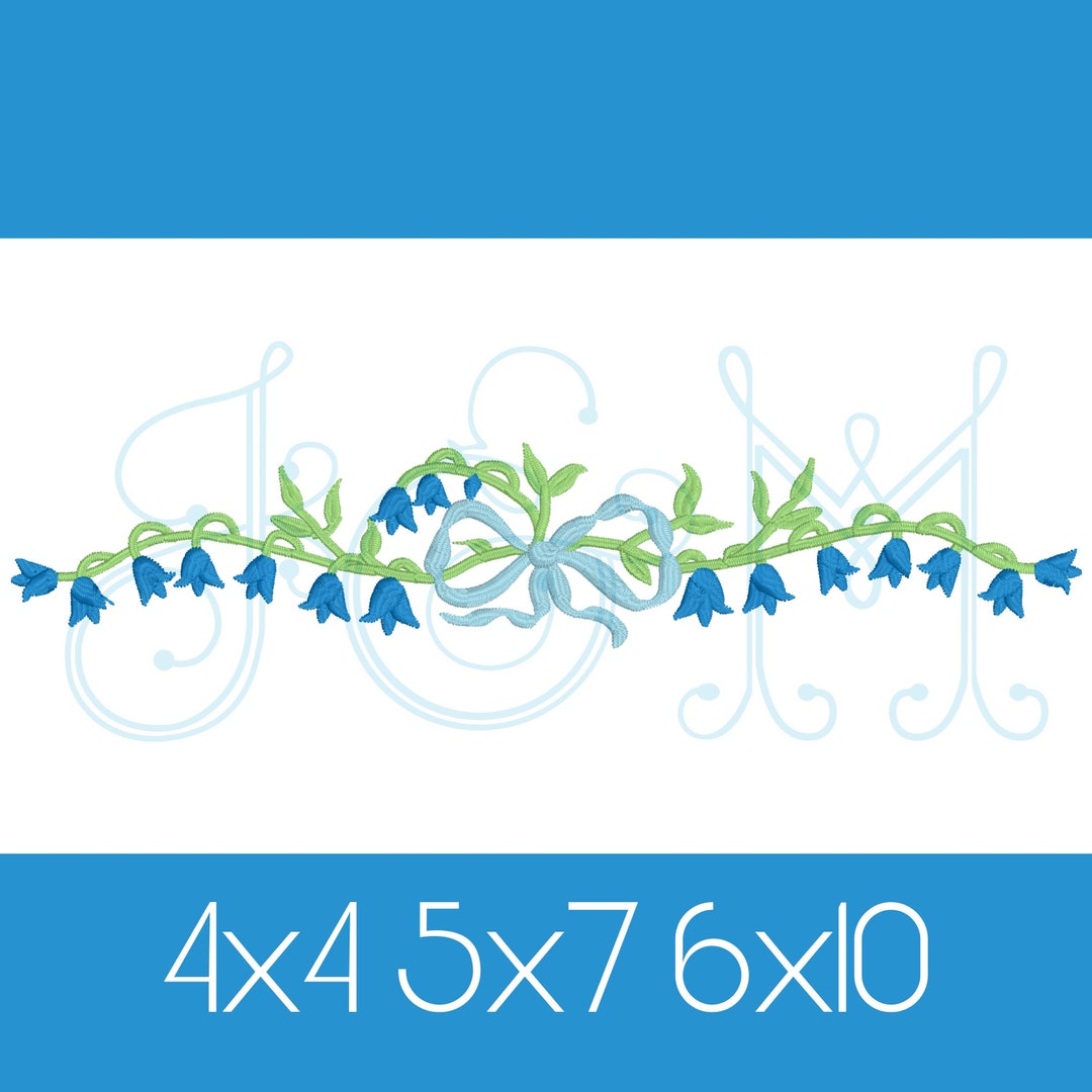 Blue Bell Floral Monogram Frame Border Line With Heirloom Bow Ribbon ...