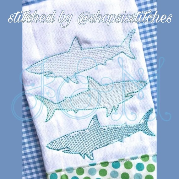 Shark Trio Vintage Stitch Sketch Fill Embroidery Vintage Style - Etsy
