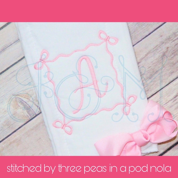 Simple Corner Bow Box Square Monogram Frame Satin Stitch | Etsy