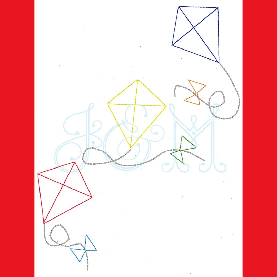 Kite Trio Line Sashiko Dotted Line Bean Stitch Sketch Outline Vintage ...