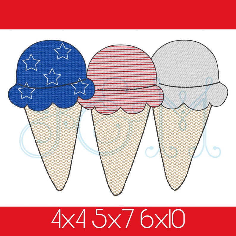 Patriotic July Fourth Ice Cream Cone Trio Bundle of Three With Stars ...