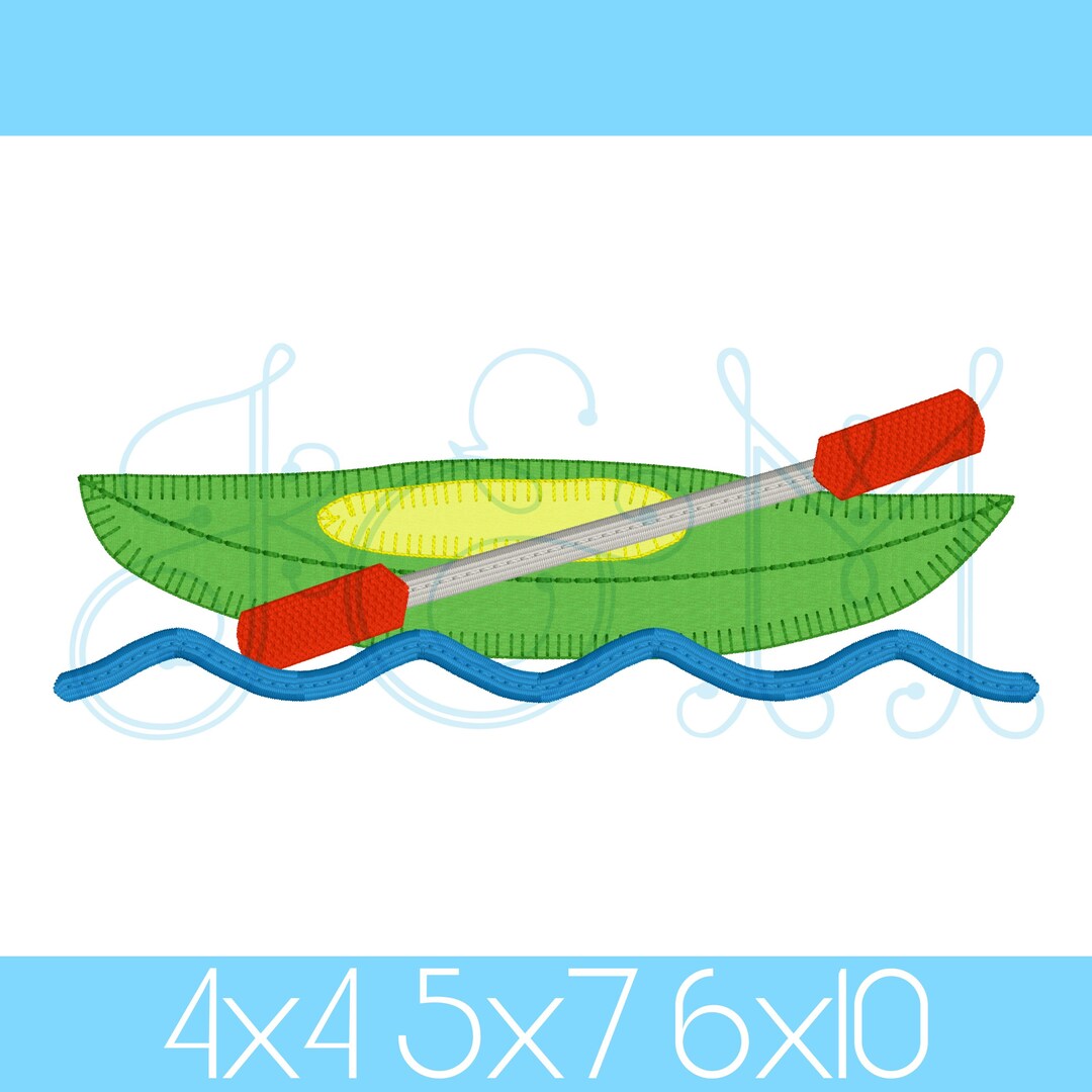 Kayak With Oar Paddles and Waves Blanket Stitch Applique Vintage Style ...