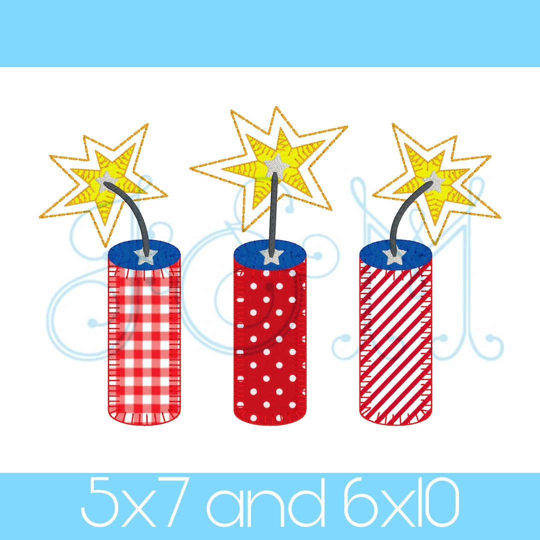 Fourth of July Patriotic Firework Trio With Sparks Blanket Stitch ...