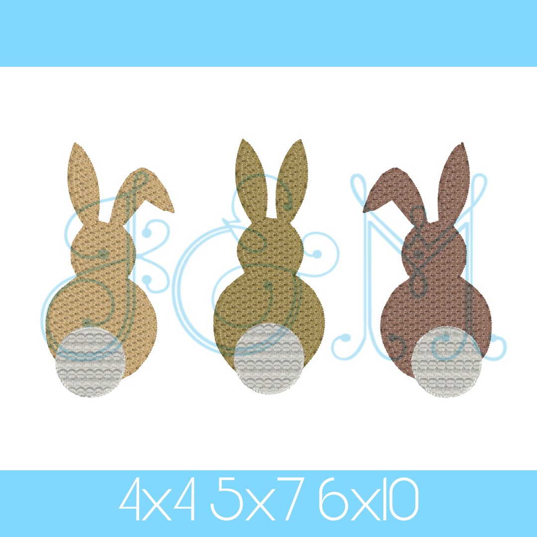 Cottontail Easter Bunnies Line of Three Sketch Fill Bean Stitch Outline ...