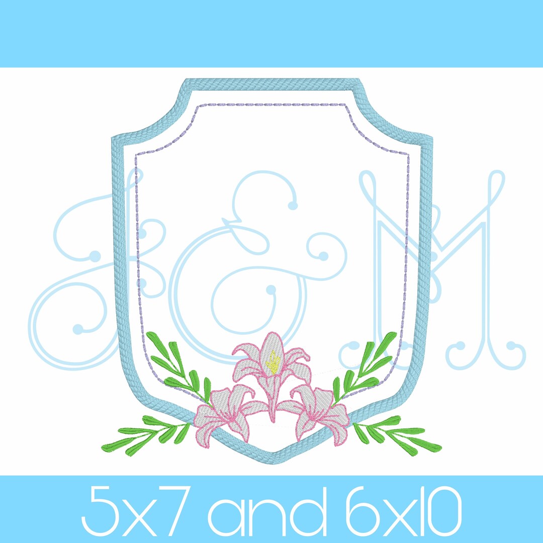 Easter Lily Crest Floral Monogram Frame Vintage Style Machine ...