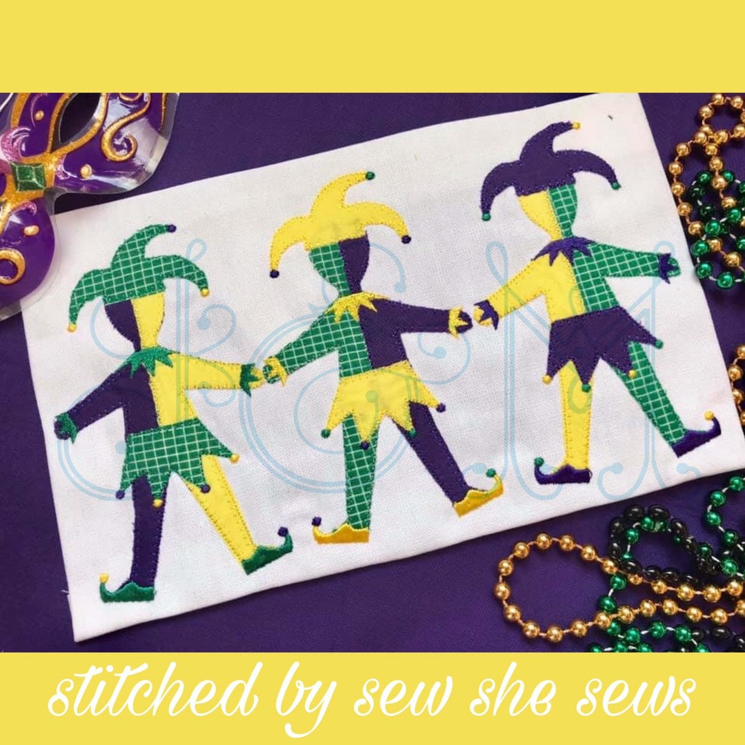 Mardi Gras Jester Paper Doll Chain Trio Line of Three Row Blanket ...