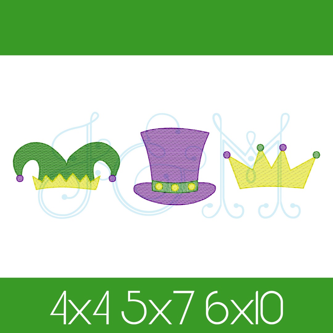 Mardi Gras Hats Trio With Crown Line of Three in a Row Sketch Fill Bean ...