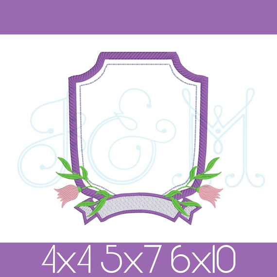 Tulip Floral Monogram Frame Crest Shield Fill Stitch and Satin | Etsy