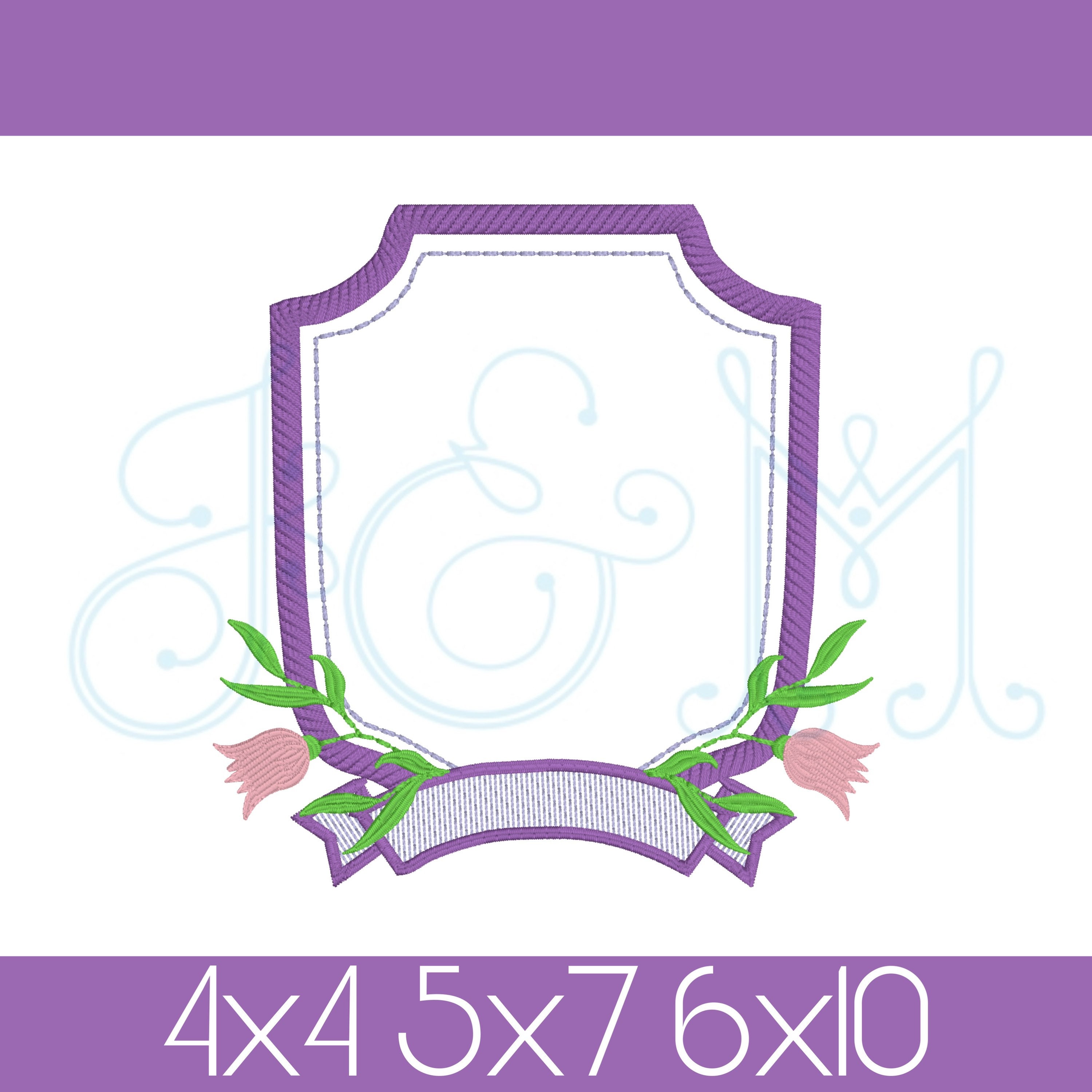 Tulip Floral Monogram Frame Crest Shield Fill Stitch and Satin Stitch ...