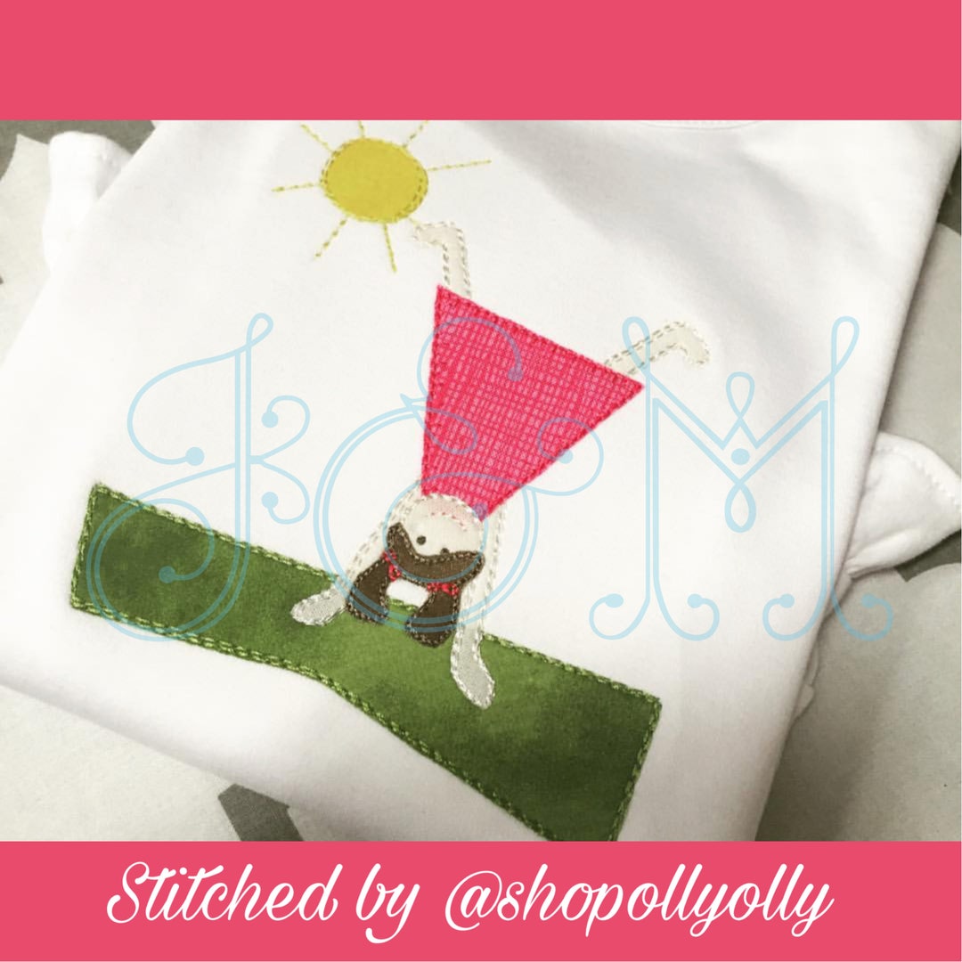 Cartwheel Girl With Sun Simple Classic Blanket Stitch Vintage Style ...