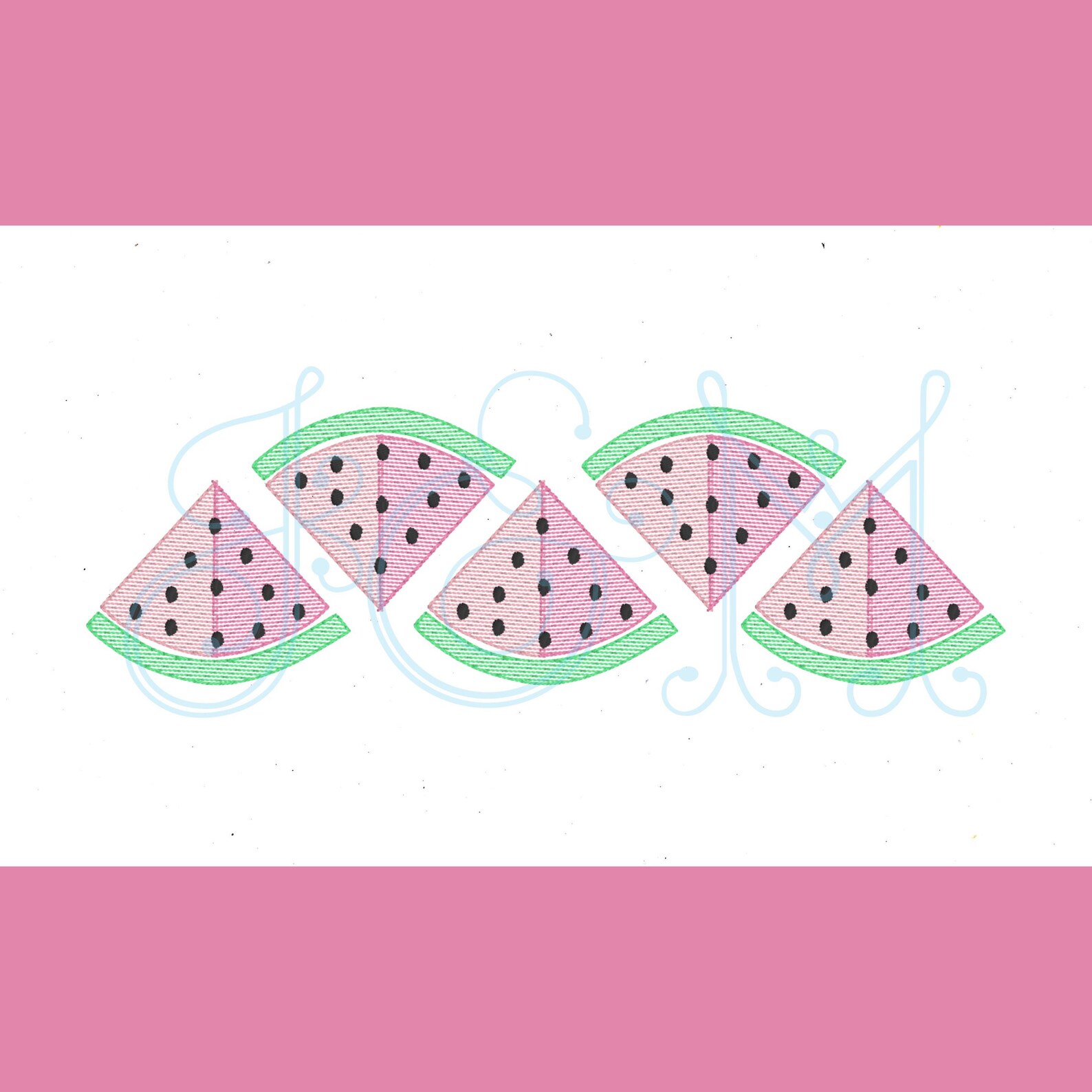 Watermelon Slice Line Border Two Tone Sketch Bean Stitch Vintage Stitch ...