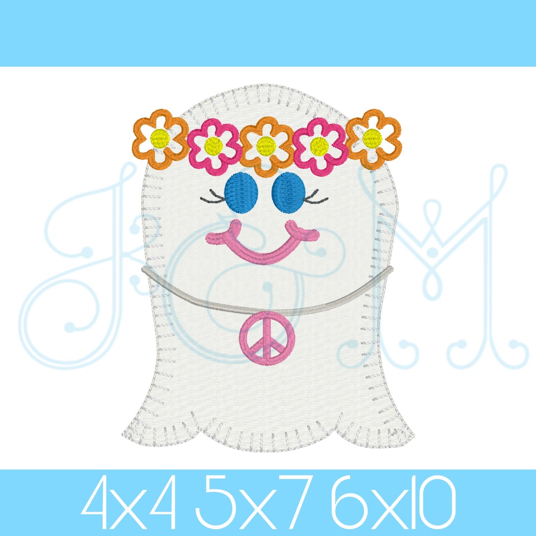 Hippie Girl Ghost With Flower Headband and Peace Sign Necklace Blanket ...