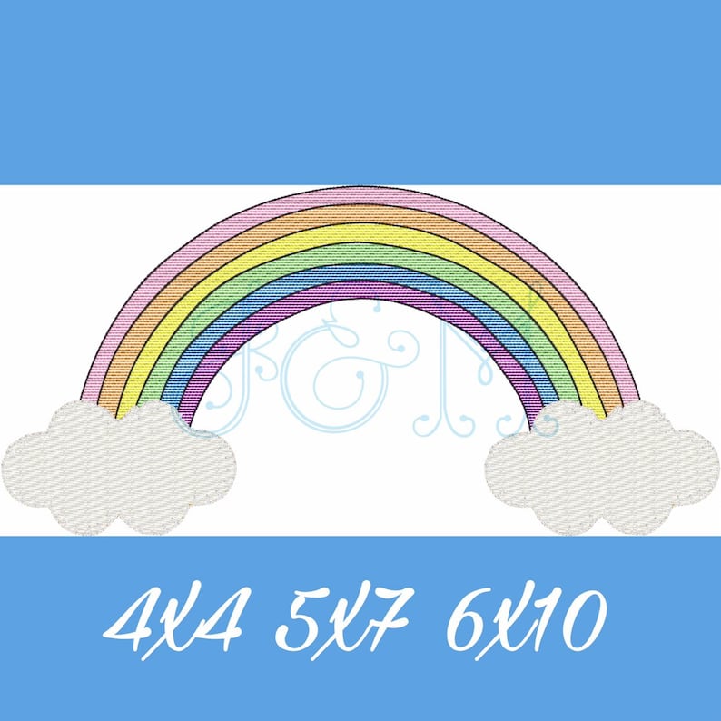 Rainbow Sketch Fill Bean Stitch Outline Blanket Stitch Clouds - Etsy