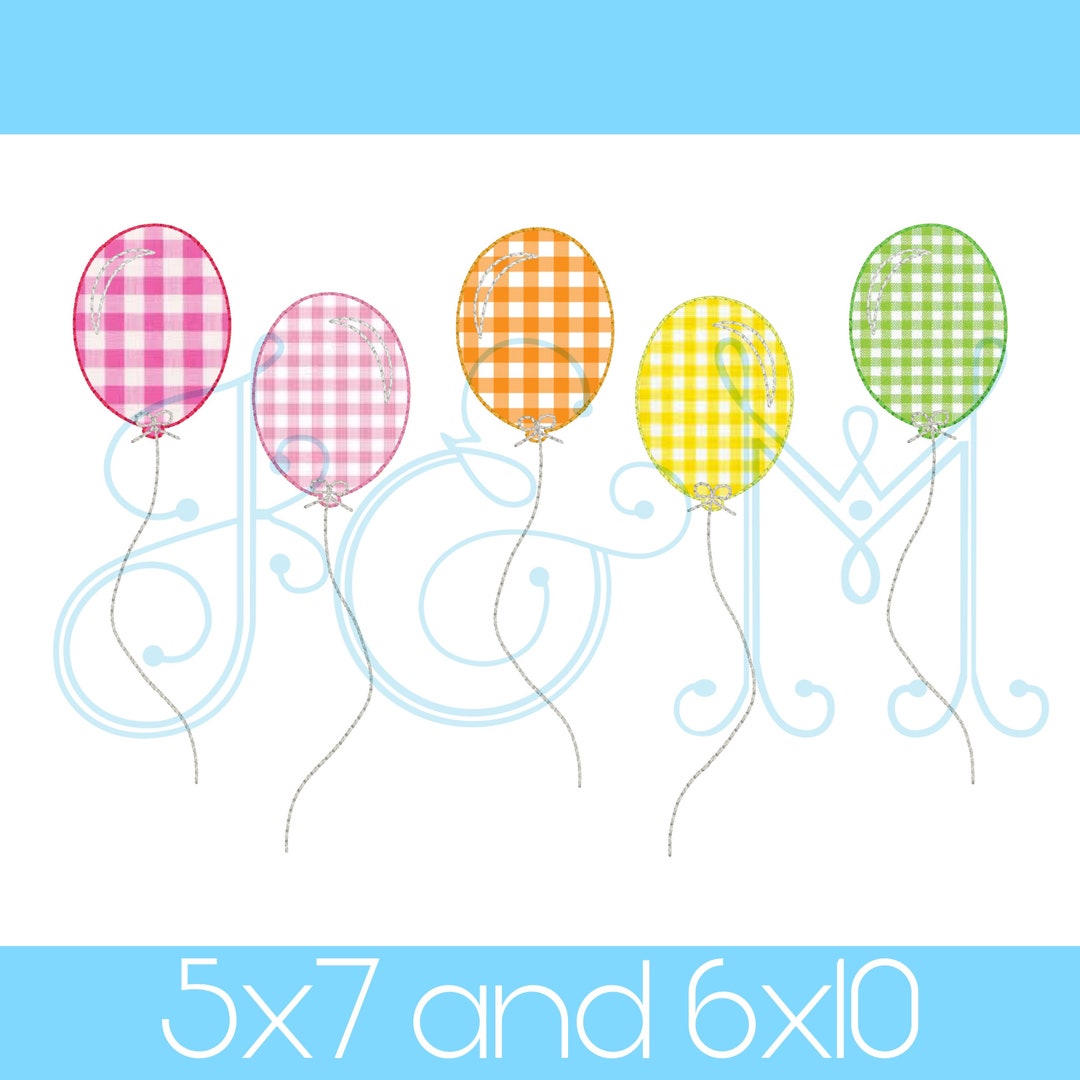 Classic Birthday Party Balloon Line of Five in a Row Bean Stitch Raw ...
