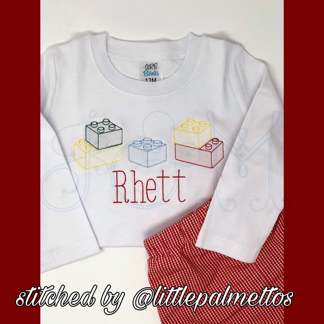 Building Block Toy Shadow Embroidery Bean Stitch Outline Vintage Style ...