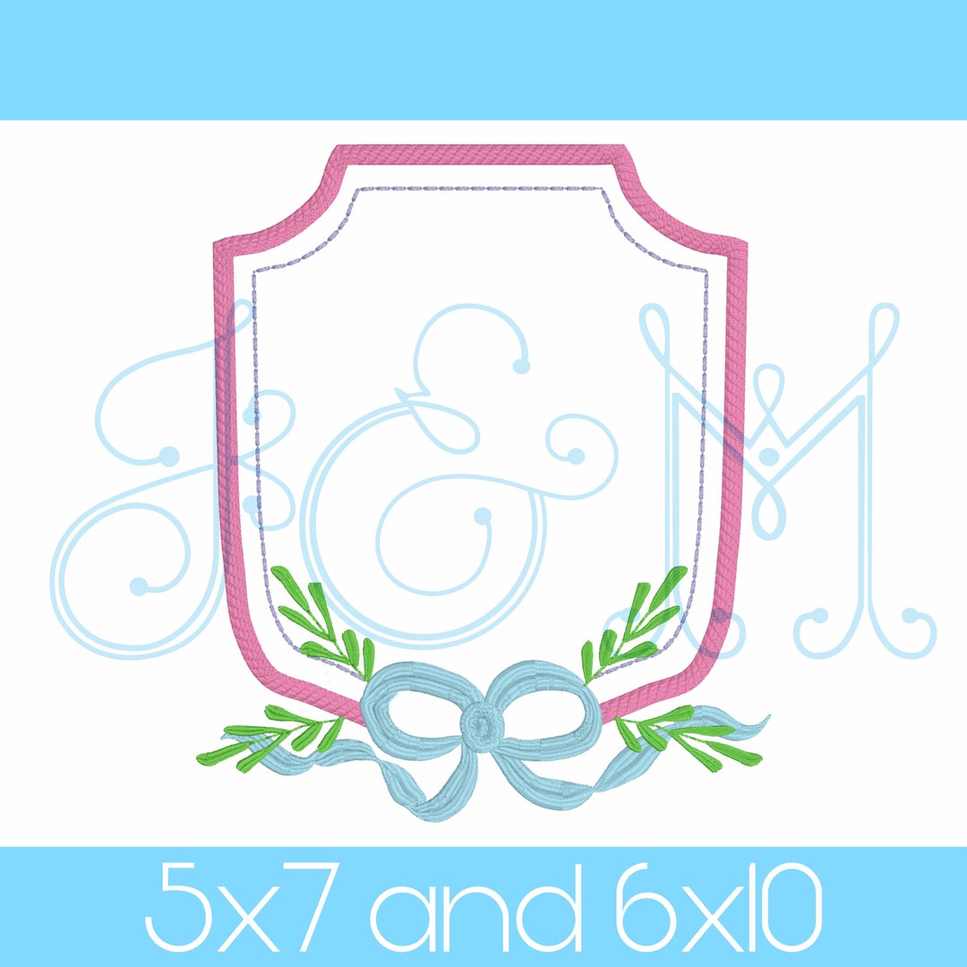 Heirloom Bow and Leaves Crest Monogram Frame Border Satin and Sashiko ...