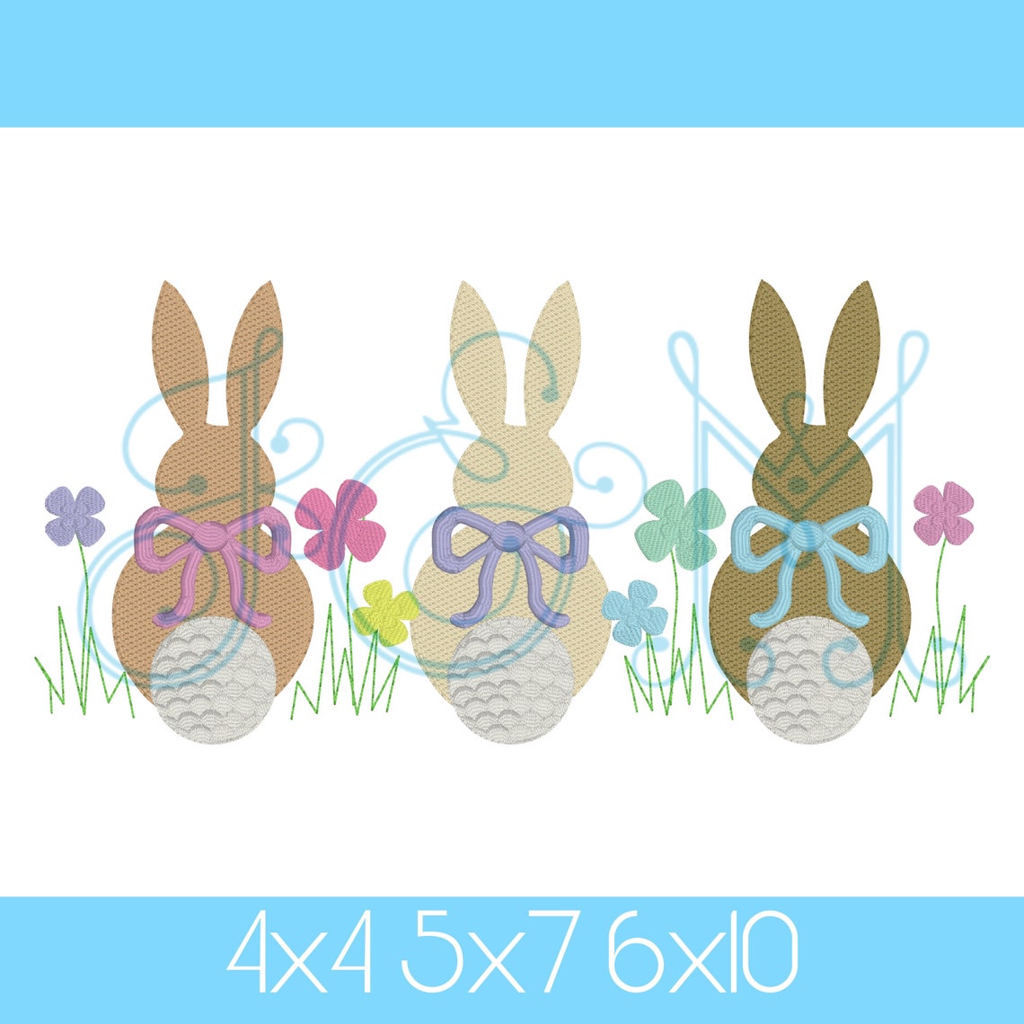 Girly Cottontail Easter Bunnies Line of Three With Bows and - Etsy