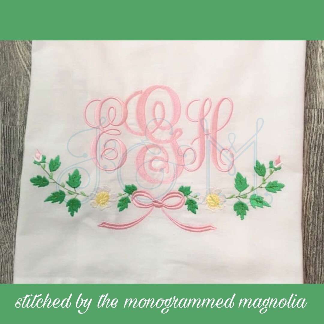 Mary Anne Heirloom Bow Floral Wreath Swash Monogram Frame Vintage Style ...