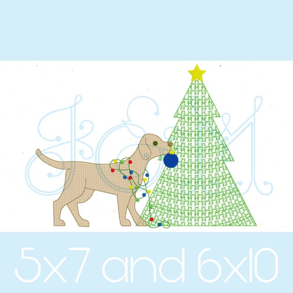 Christmas Puppy Dog Decorating Tree With Ornaments and Lights | Etsy