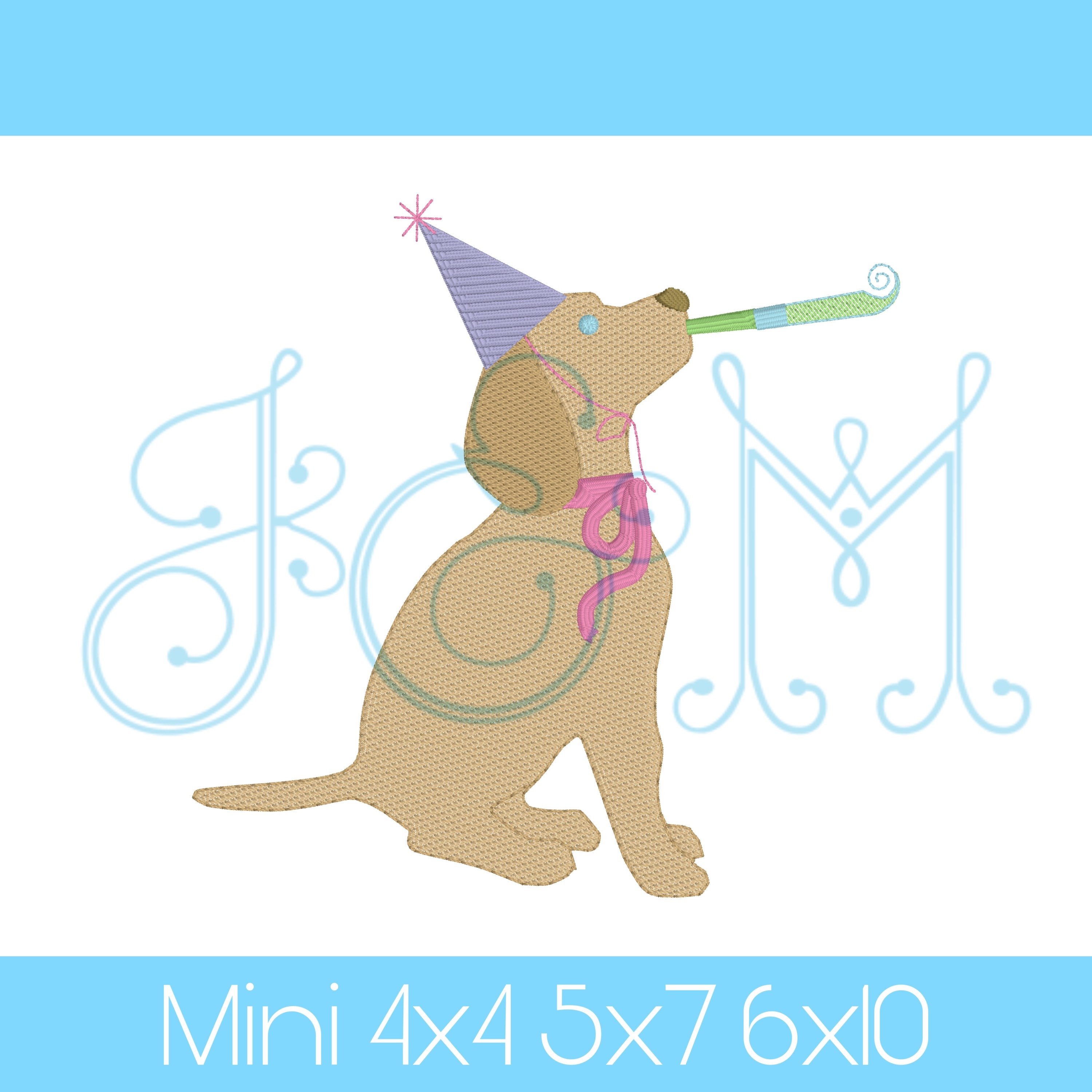 Girly Birthday Lab Puppy With Bow Party Hat and Horn Sketch | Etsy