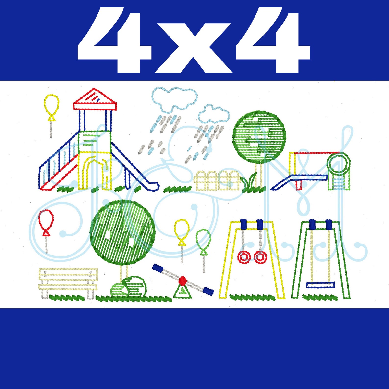 4x4 Playground Park Party Vintage Stitch Line Embroidery Design - Etsy