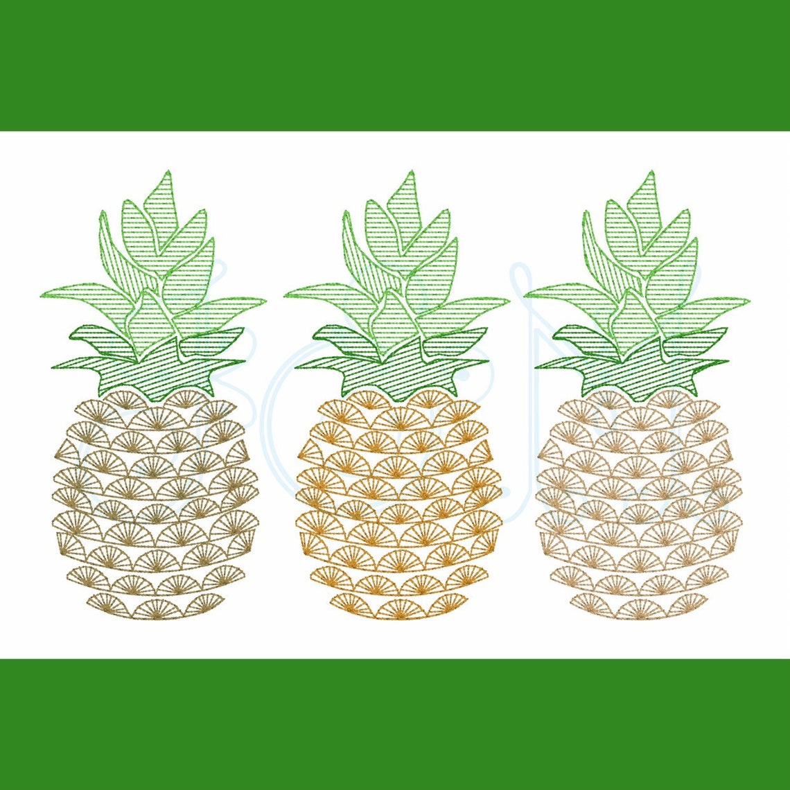 Fancy Pineapple Trio Line of Three Bean Stitch Outline Vintage Style ...
